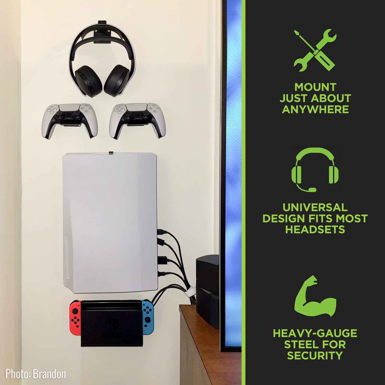 Headset Stand Wall Mount | HIDEit Mount for Headphones & Headsets ...