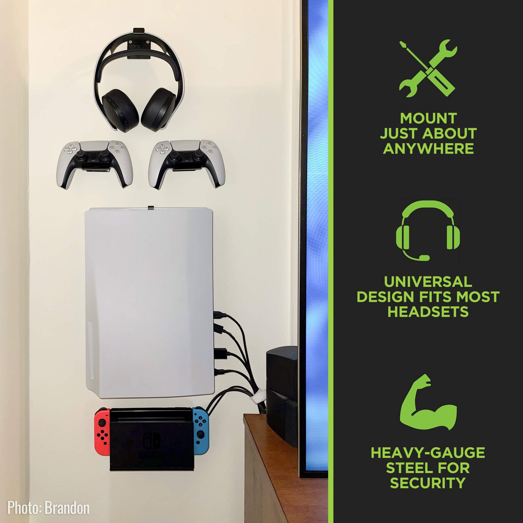 Headset Stand Wall Mount | HIDEit Mount for Headphones & Headsets ...