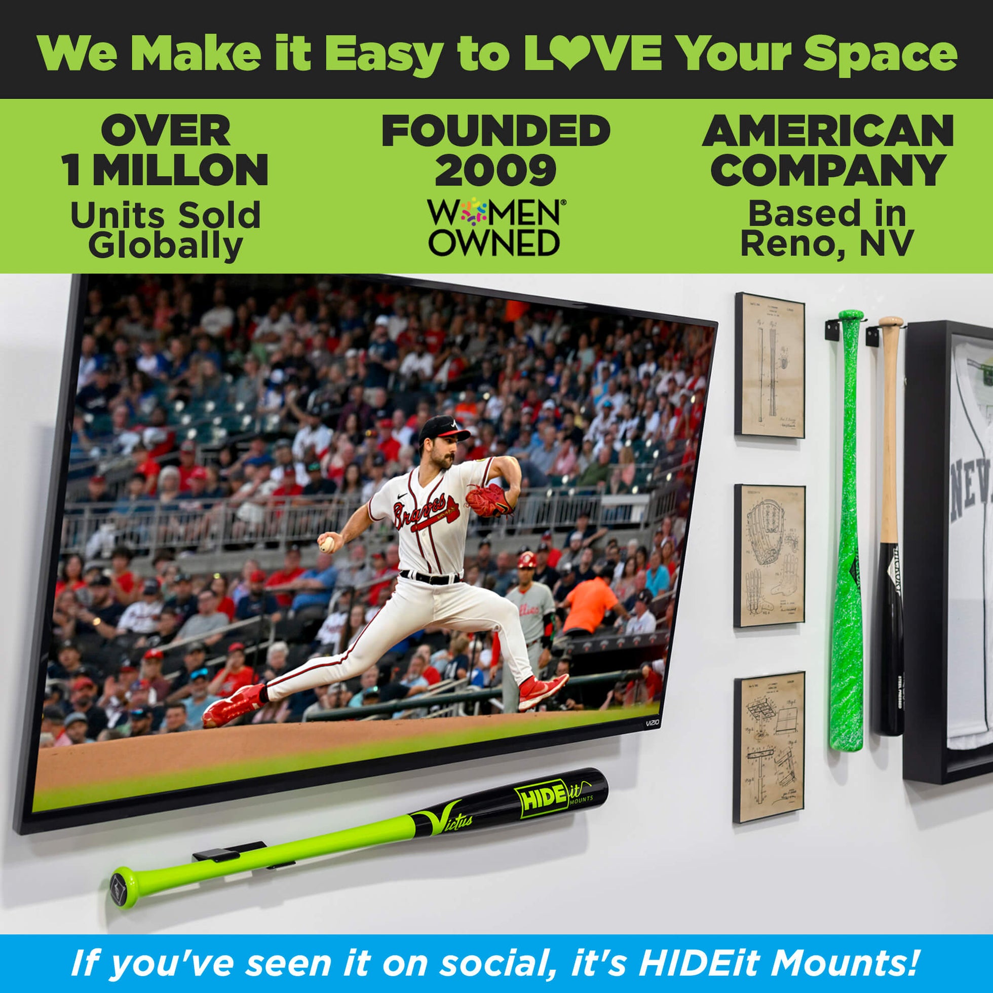HIDEit HBat | Horizontal Baseball Bat Mount – HIDEit Mounts