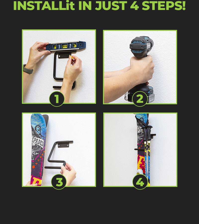 Ski Display Rack Lasuroa 4-Pack Vertical Ski Hangers – Wall Mount Rack ...